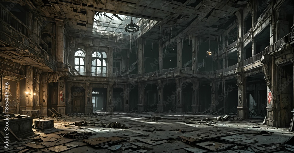 abandoned gothic palace house mansion building interior. post ...