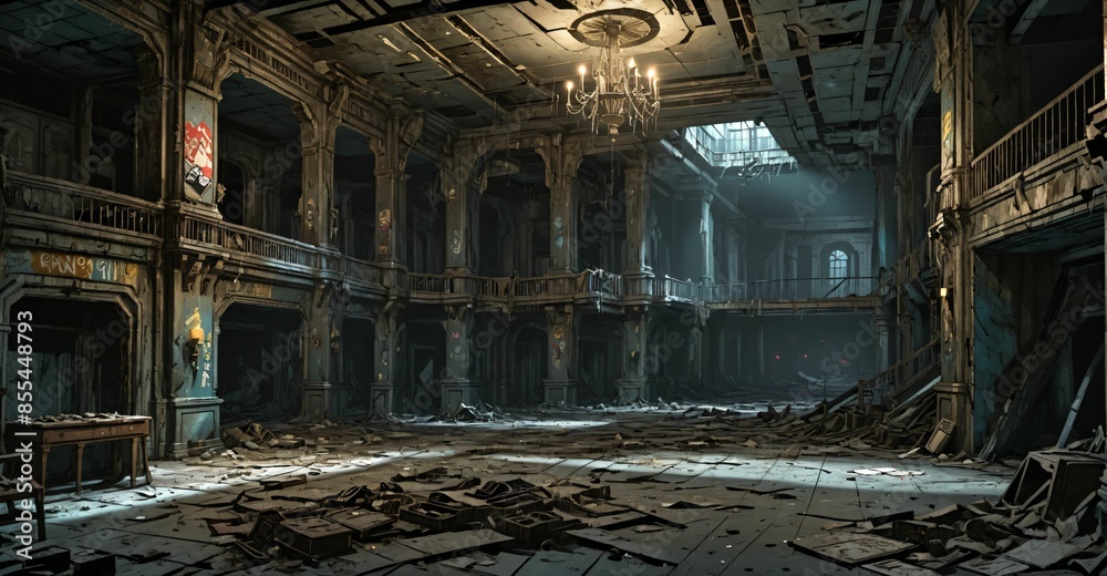 abandoned gothic palace house mansion building interior. post ...