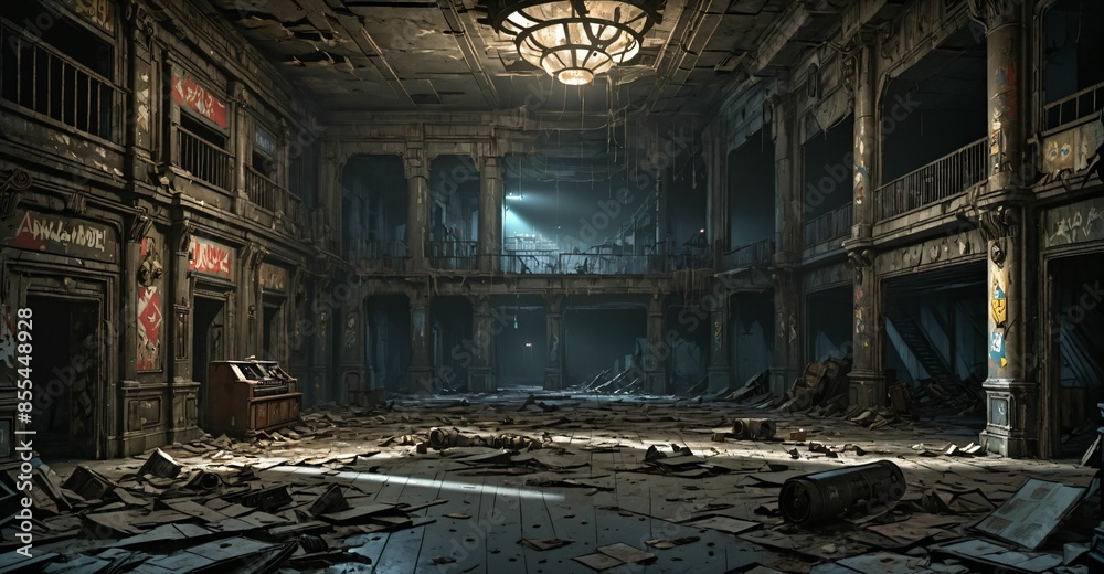 abandoned gothic palace house mansion building interior. post ...