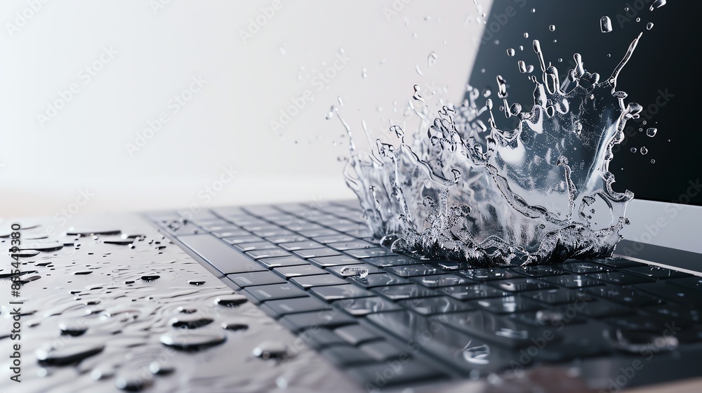 water splashing onto a laptop keyboard, highlighting potential damage ...