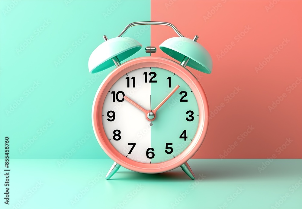 pastel pink and mint colored background with an alarm clock in the ...