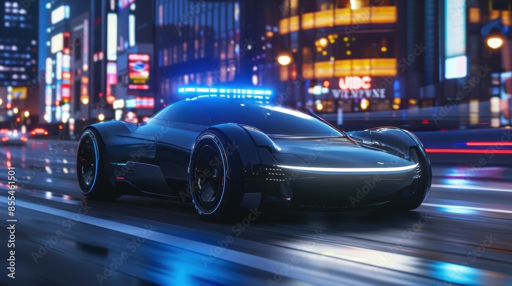 Autonomous police car equipped with AIdriven systems, sleek design, and ...
