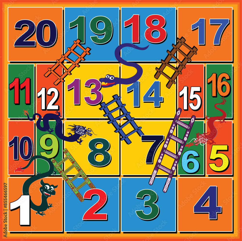 Snake and ladder 20 steps board game (9). Ready to print Stock Vector ...
