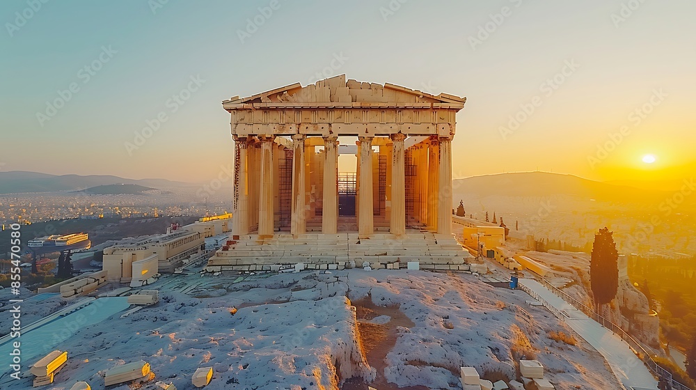 Drone capturing the Acropolis in Athens, highlighting the Parthenon and ...