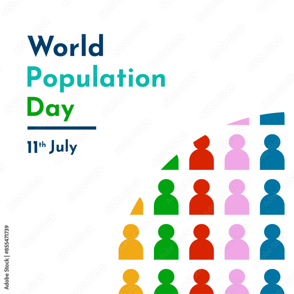 World Population Day 11th July banner. Sillhouete icon people depicting ...