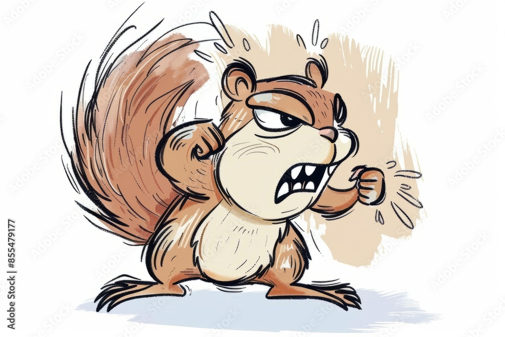 Cartoon cute doodles of an angry squirrel shaking its fist and ...