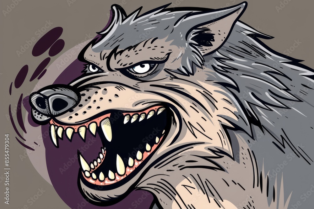 Cartoon cute doodles of an annoyed wolf baring its teeth in a snarl ...