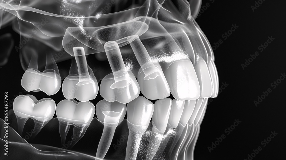 An interproximal dental X-ray revealing caries between teeth. The image ...