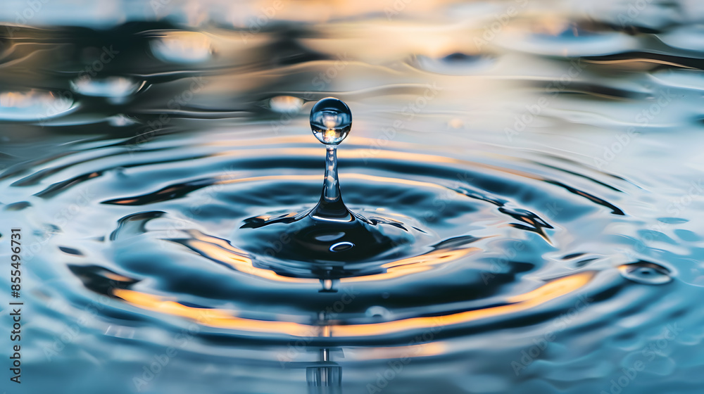 Drop of water falling into a puddle, creating a ripple effect ...