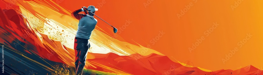 Golf trading card template, professional sports, flat design, side view ...
