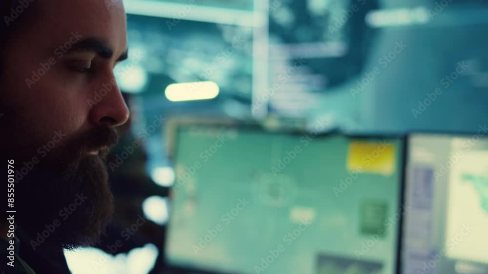 Major general of the army inspecting enemy ships trajectory via gps ...