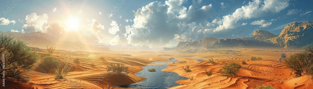 Oasis to wasteland transformation, representing arid regions potential ...