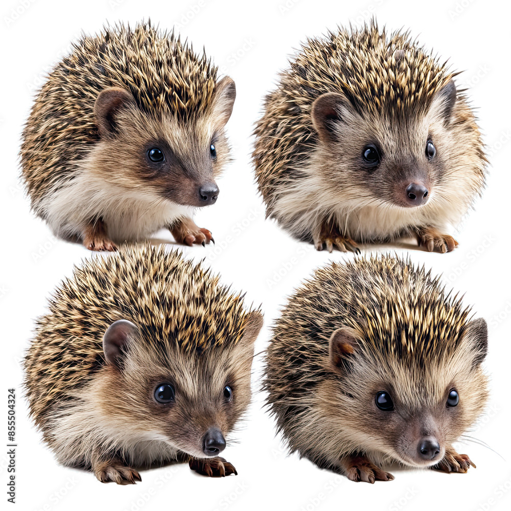 This image features four hedgehogs, each with their own unique ...