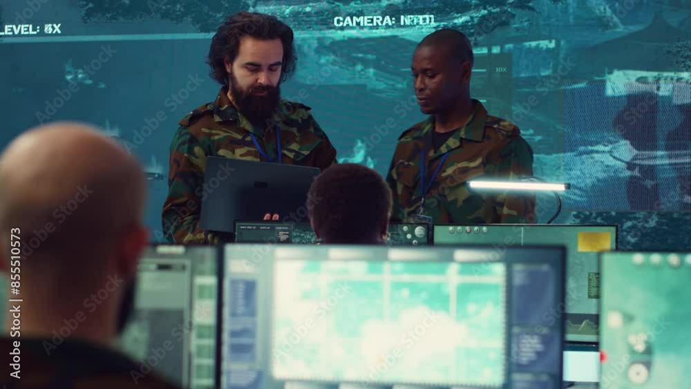 Crew captain and general briefing the troops in military headquarters ...