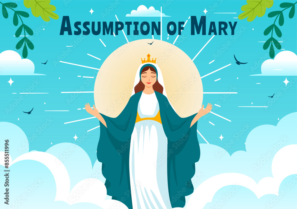 Assumption of Mary Christian Vector Illustration Featuring the Feast of ...