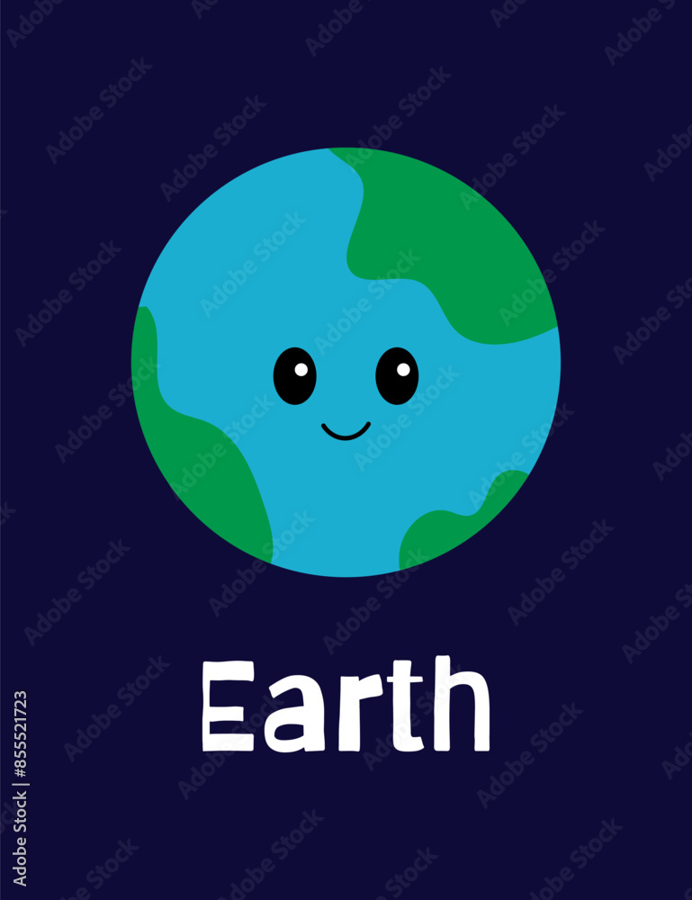 Cute Earth planet vector illustration educational card. Flat design ...
