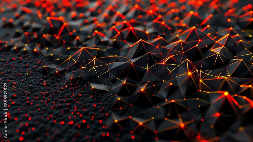 hypnotic black little triangles patterns, neon red body and gold ...