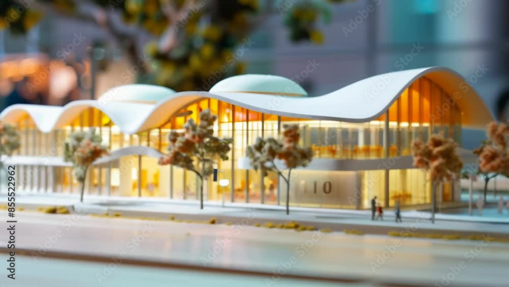 Contemporary public building architectural model featuring a wavy roof ...