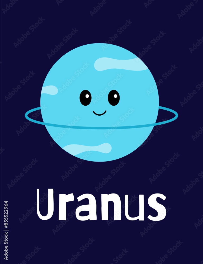 Cute Uranus planet vector illustration educational card. Flat design ...