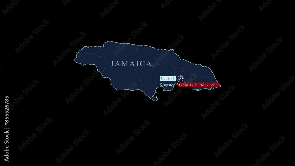 Blue stylized Jamaica map with Kingston capital city and geographic ...