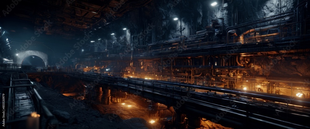Blueprint cross-section underground levels exposed infrastructur ...