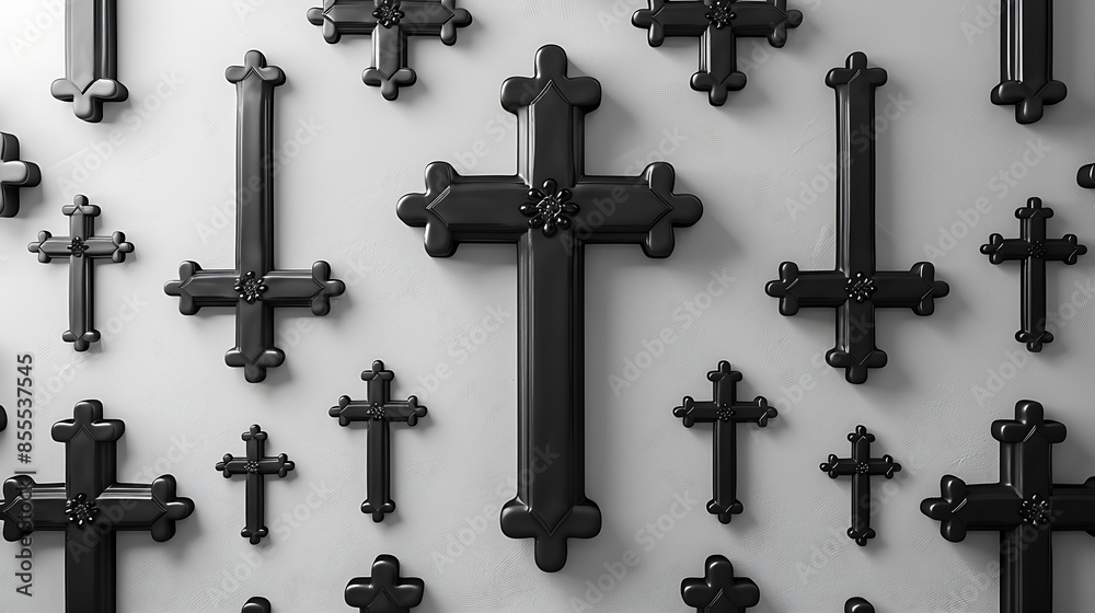 An artistic depiction of minimalist crosses in a repeating grid pattern ...