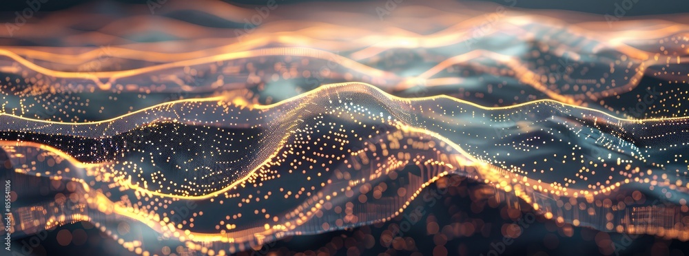 Digital space abstract background, dark cyberspace with wavy data ...