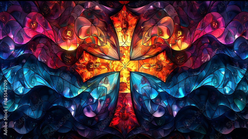 Stained glass cross designs with intricate details and vibrant colors ...