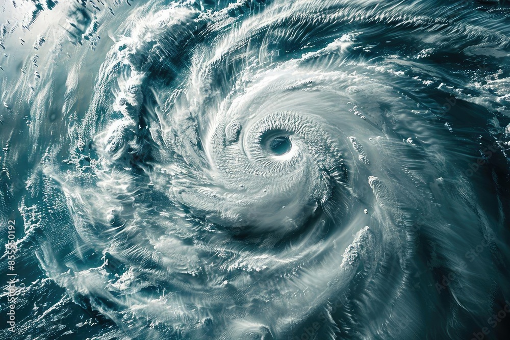 Stunning aerial view of a powerful hurricane in the ocean, showcasing ...
