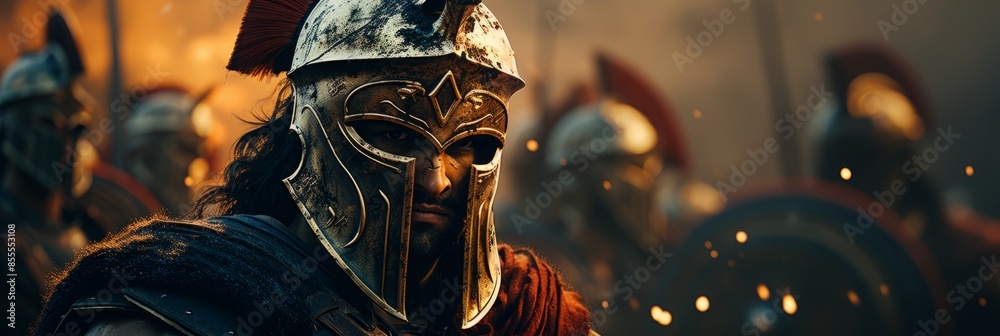 Gladiators with armor are standing together, Ready to fight ...