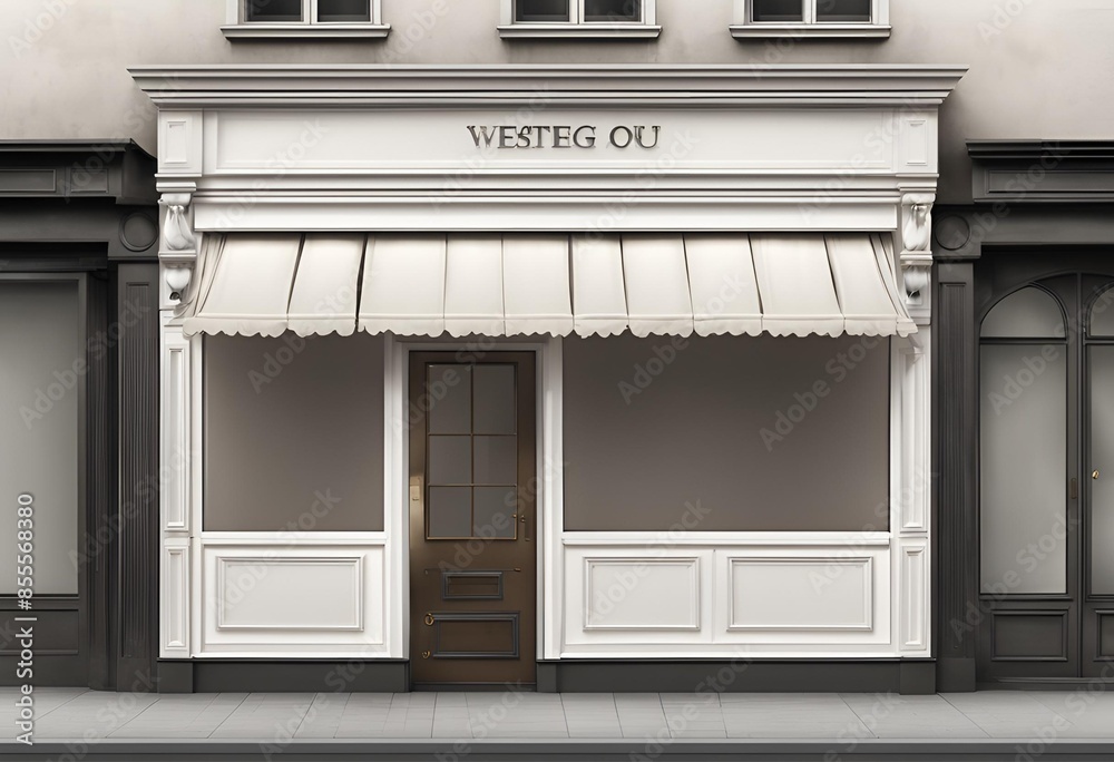 Vintage boutique storefront template featuring a white commercial ...
