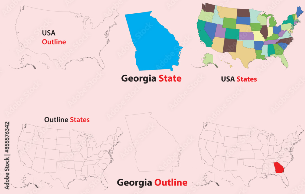 Georgia map vector of usa, Georgia line map, Georgia with city map ...