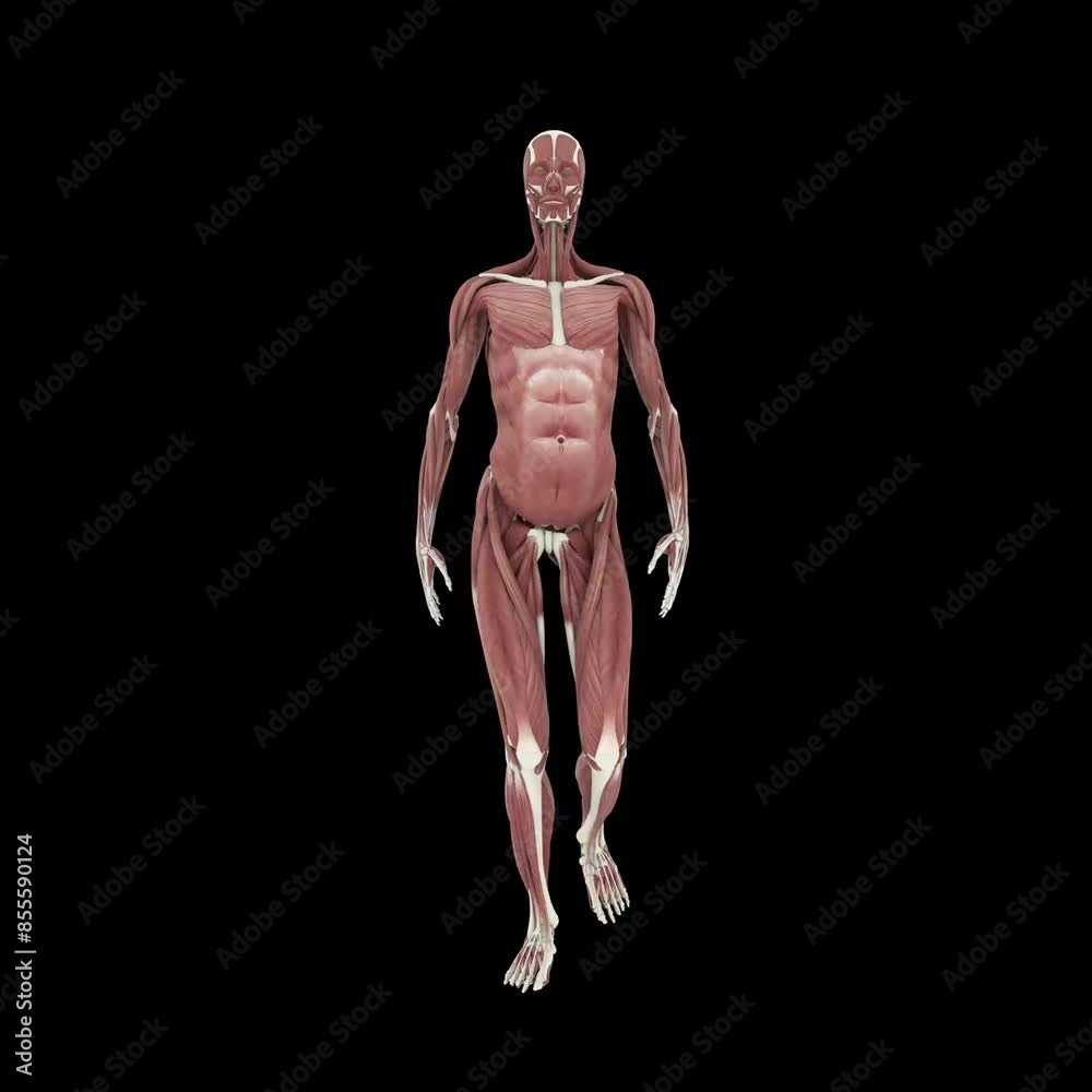 Video „A 3D model showcasing the entire human muscular system in detail ...