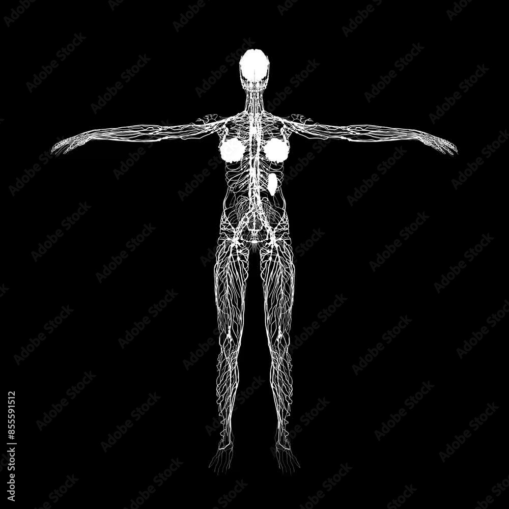 This video shows a 3D model of the lymphatic system of a female body ...