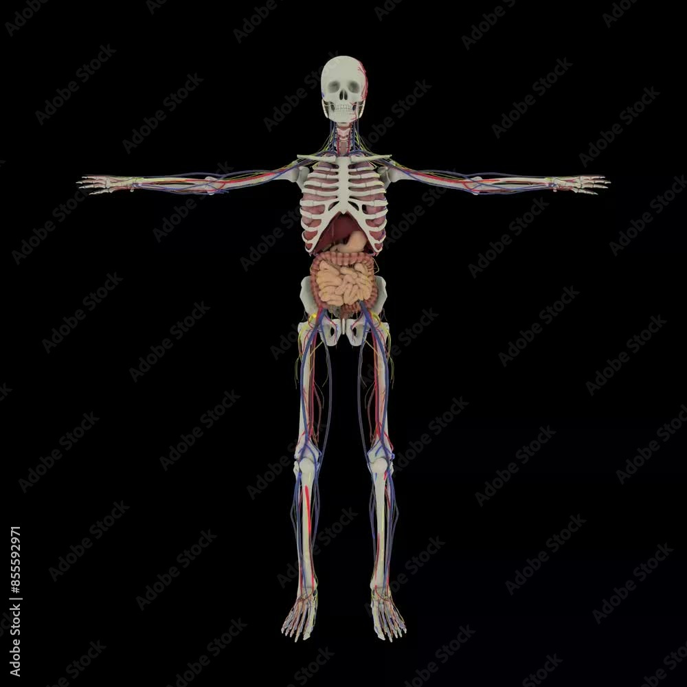 A detailed 3D model of the human body, showcasing the skeletal system ...