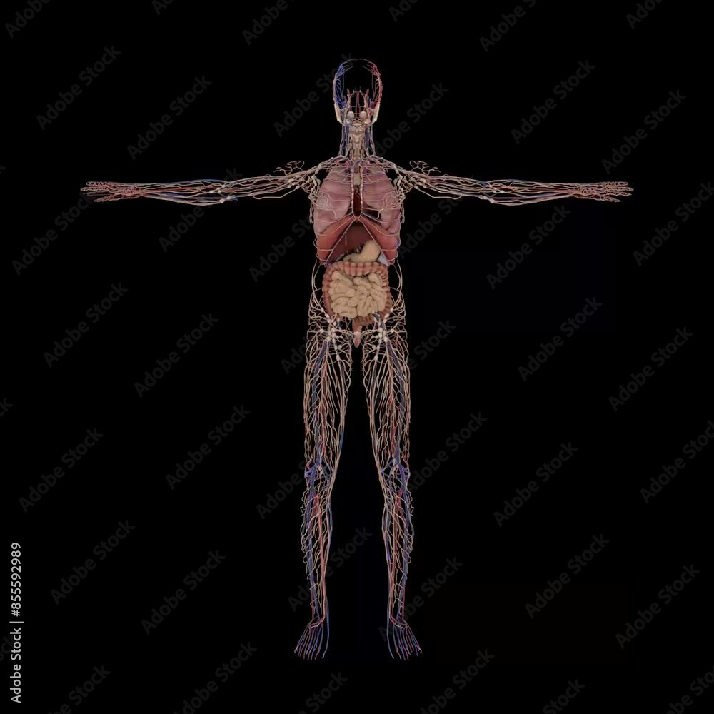 A detailed 3D model of the human body showcasing the major organ ...