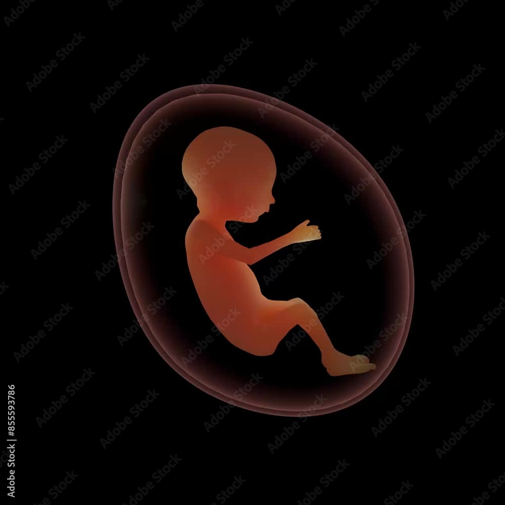 This animation shows a 3D model of a fetus in the womb at 12 weeks of ...