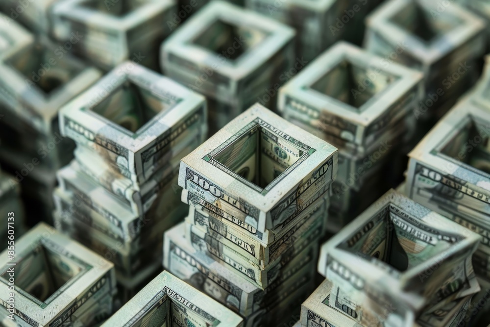 Numerous hundred dollar bills neatly stacked on top of each other, A ...