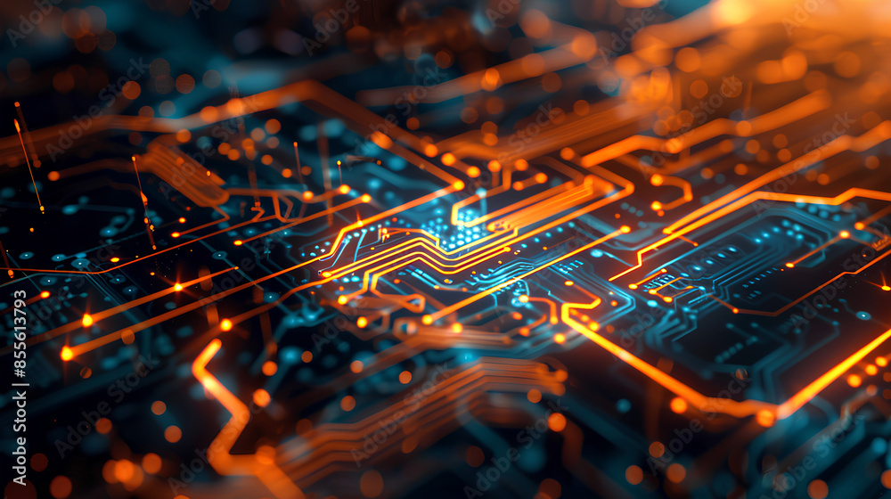 Orange, blue technology background/Orange and blue technology ...