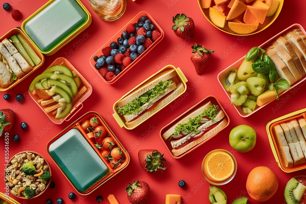 Vibrant and colorful lunch boxes filled with delicious school food ...