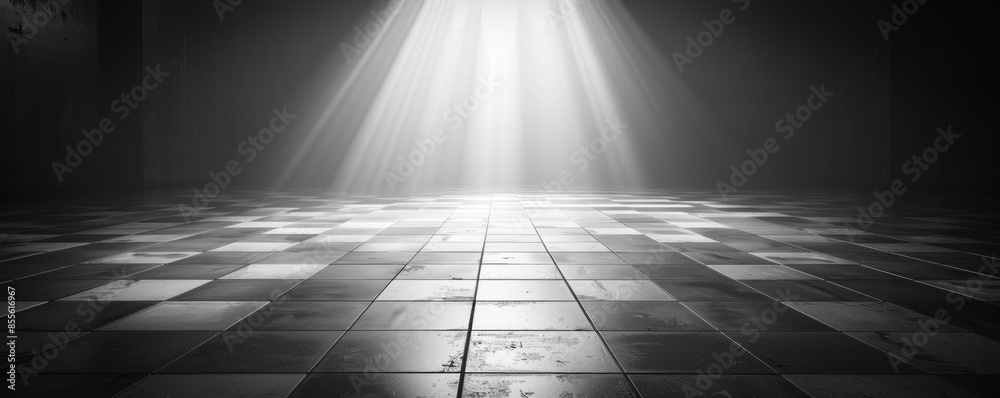 A dark room with a light shining on the floor. The light is coming from ...