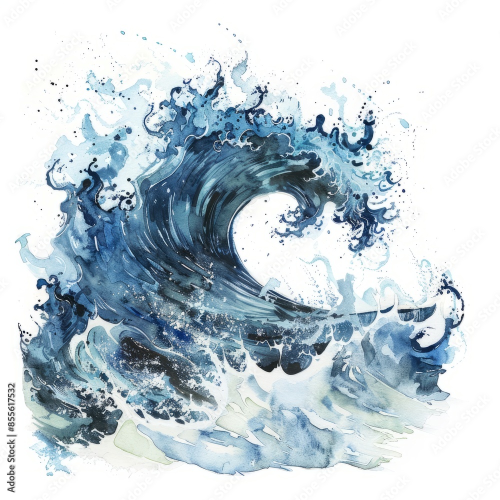 Watercolor painting of a distorted wave, with its crest and trough ...