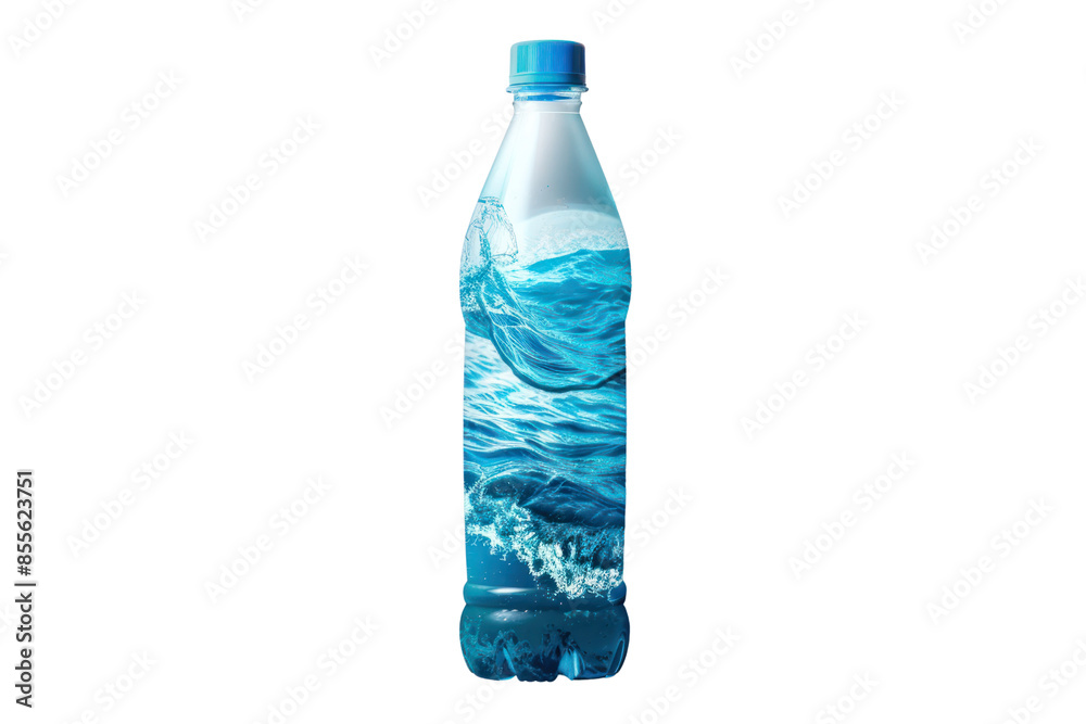 Clear plastic water bottle filled with refreshing, clean water. The ...