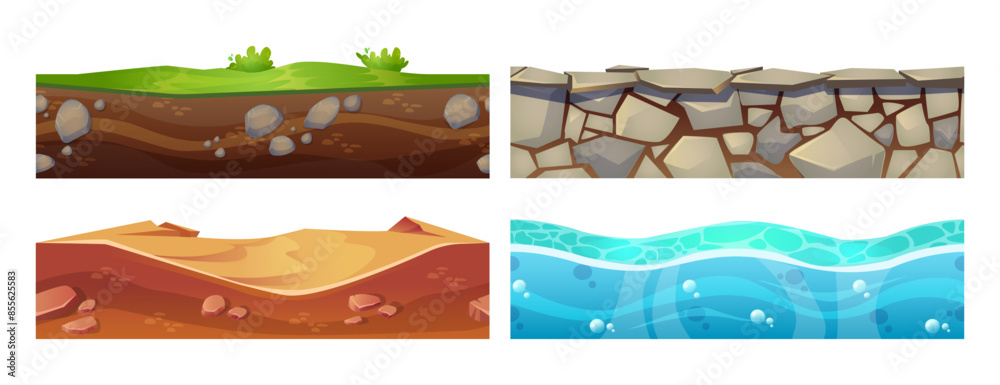 Cut ground layer for game ui platform design. Cartoon vector set of ...