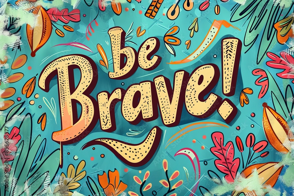 Bright inscription “Be brave” in comic style. Concept of Bravery as the ...