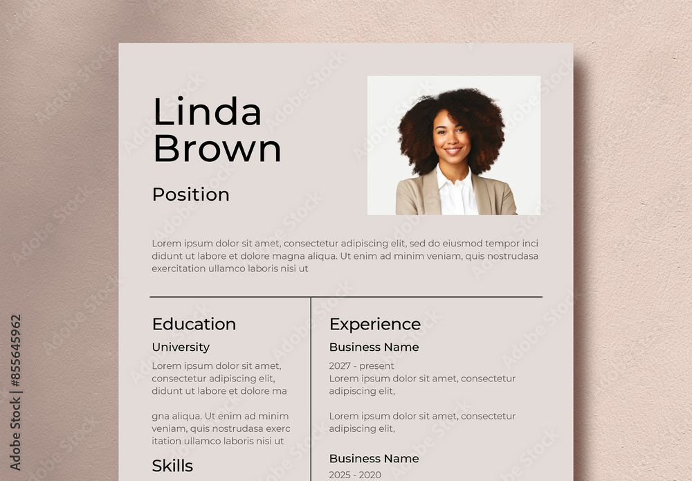 Minimal Resume Template With Generative AI Stock Template | Adobe Stock