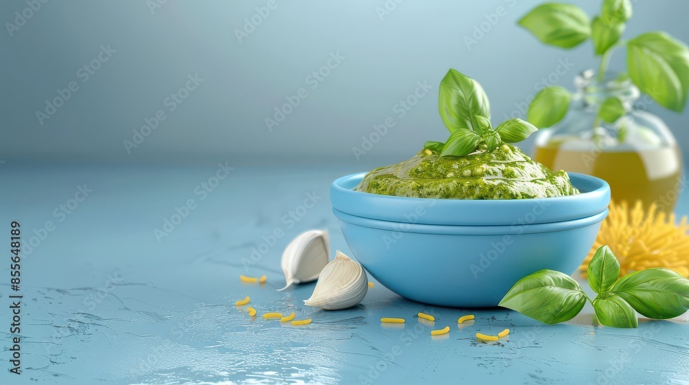 Basil Pesto Magic Top View of Italian Basil Pesto Sauce with Culinary ...