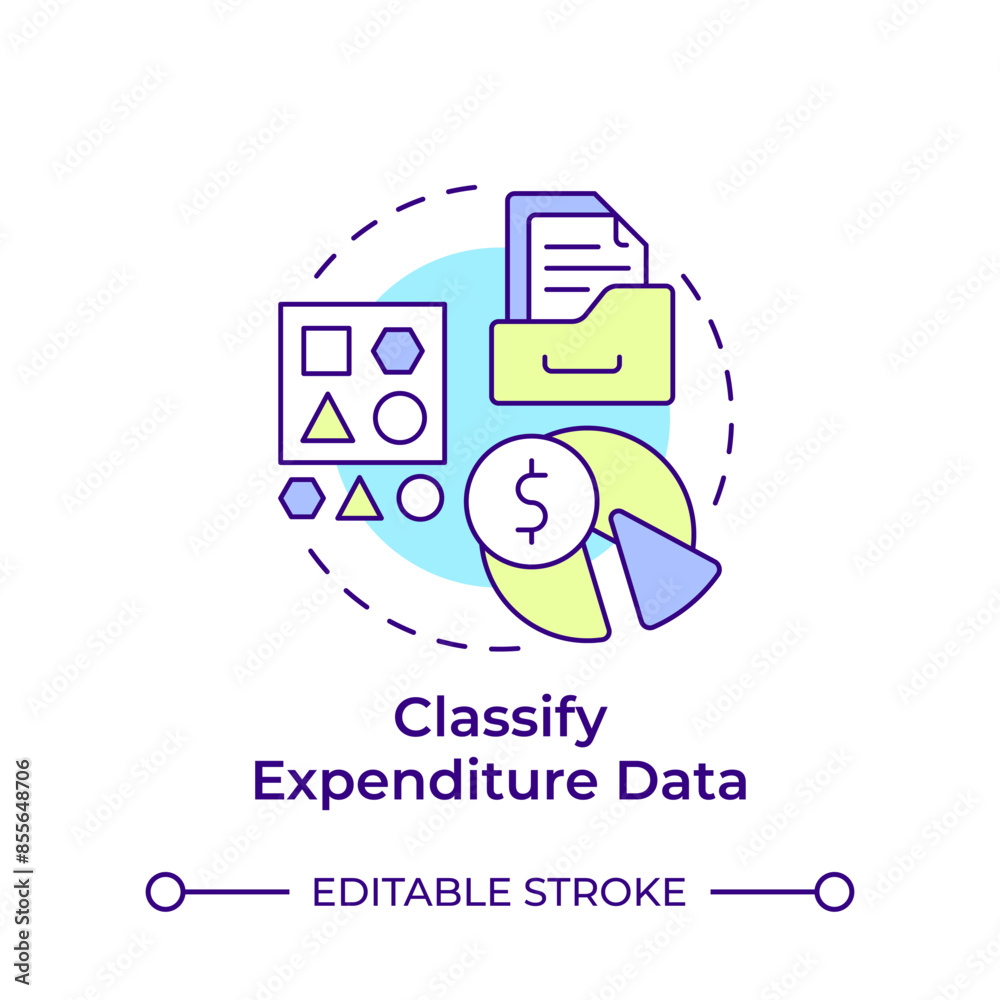 Classify expenditure data multi color concept icon. Spend data ...