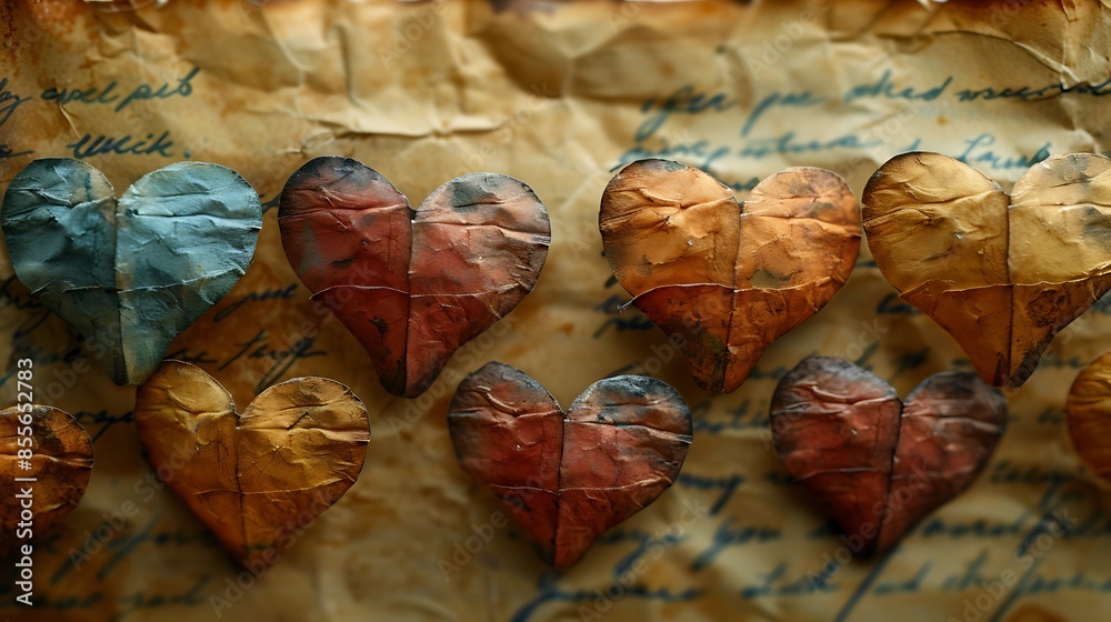 Heart patterns on a vintage love letter background, romantic and ...