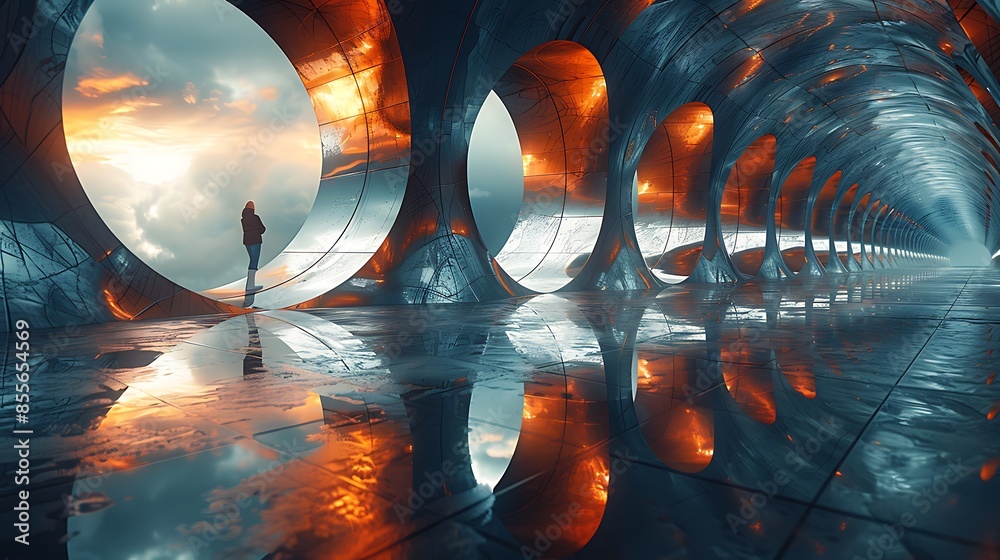Infinite mirror room effect with repeating infinity symbols, creating ... Infinite mirror room effect with repeating infinity symbols, creating ...